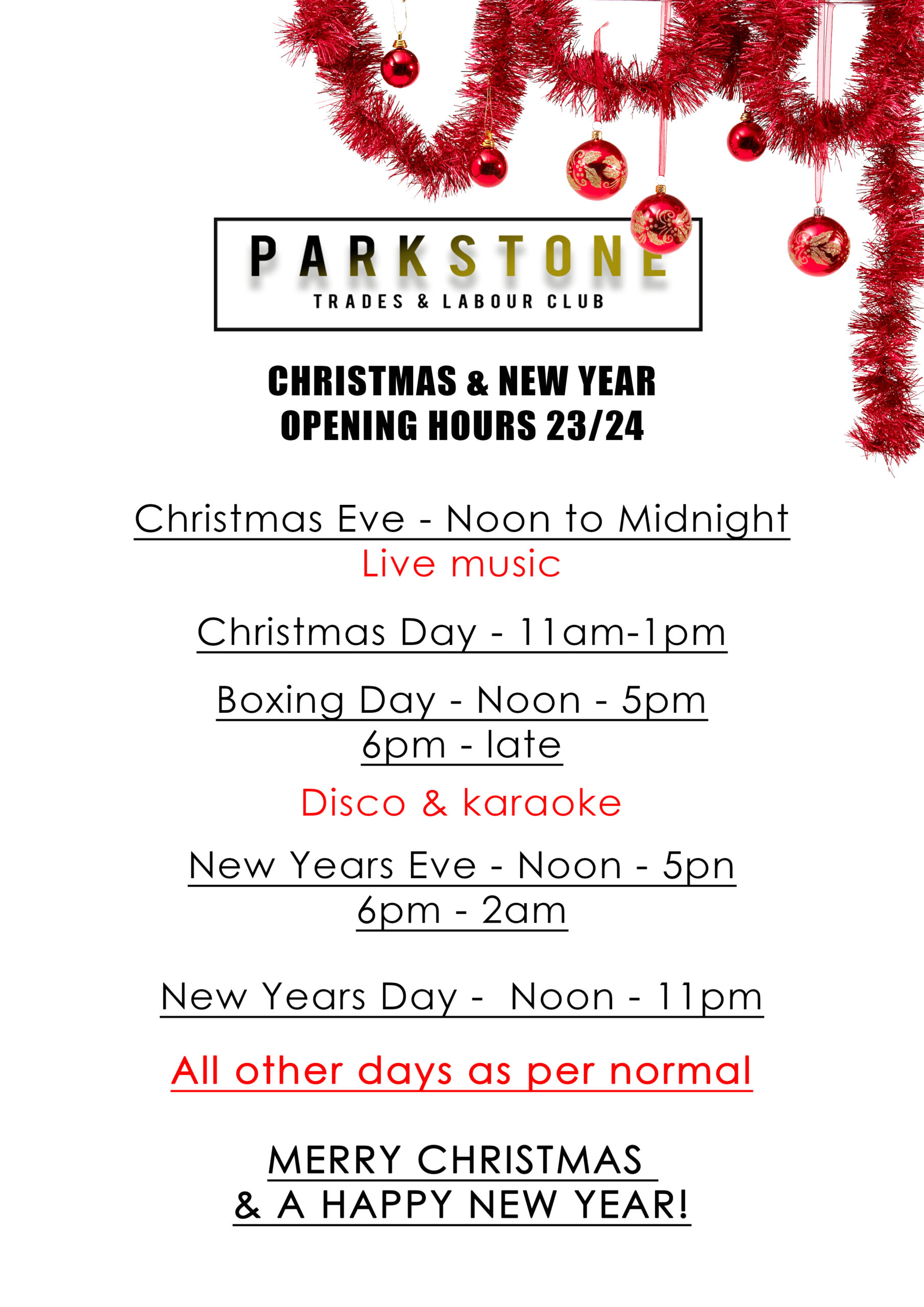 Latest News & Info – PARKSTONE TRADES & LABOUR CLUB